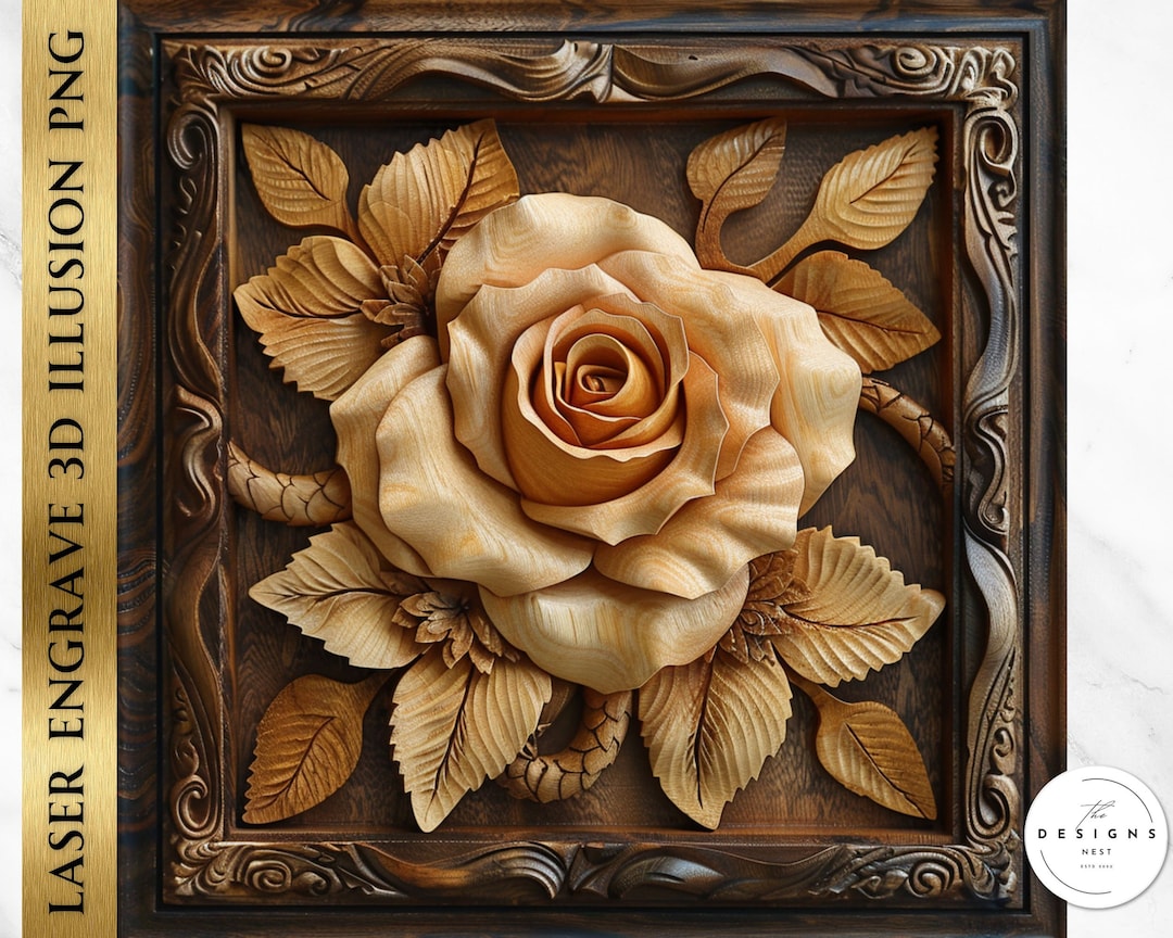 3D Illusion Rose Image, Laser Burn Engrave PNG File, Lightburn PNG File ...