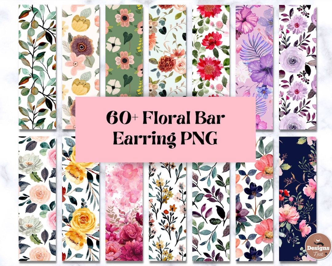 Floral Bar Earring Sublimation Designs, Flower Bar Earring Png ...