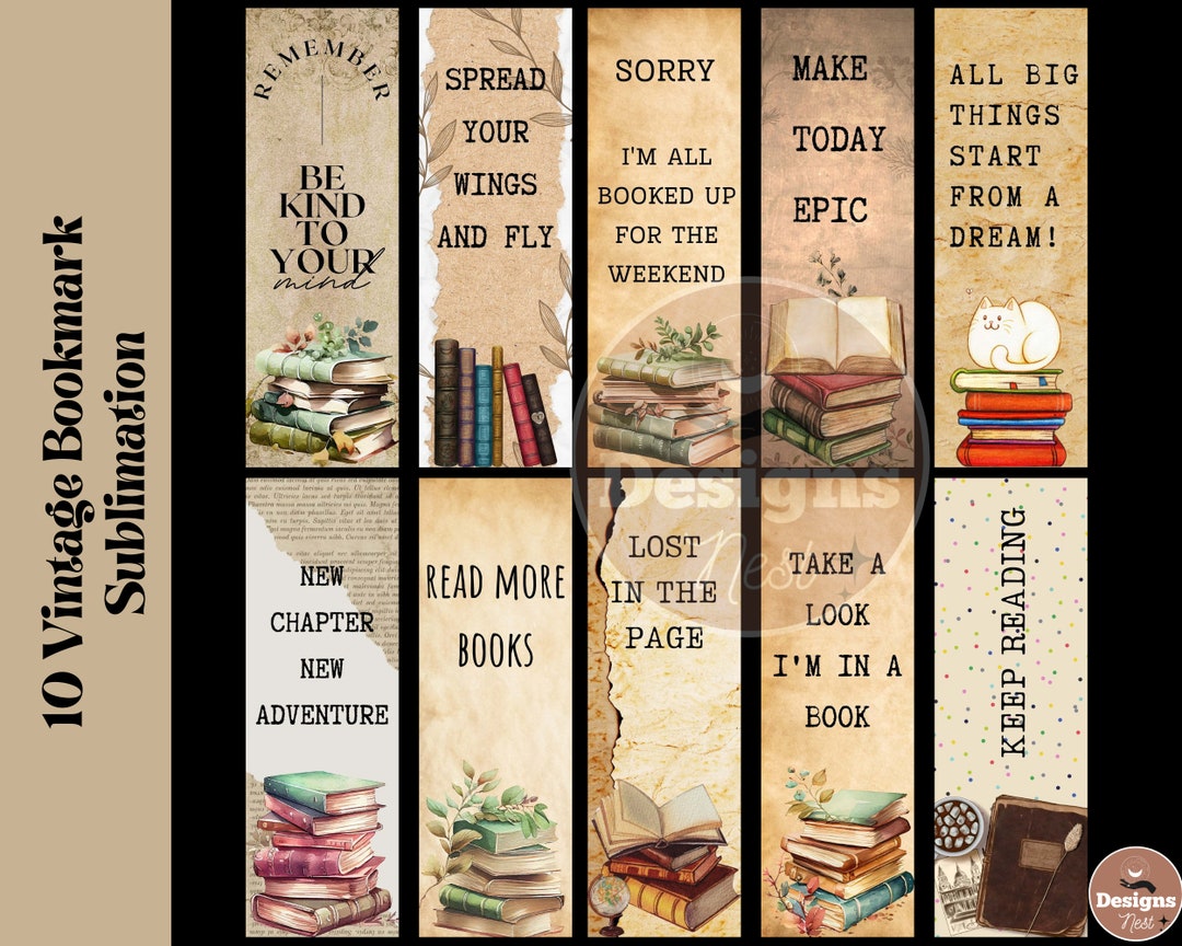 Vintage Bookmark Sublimation Designs, Watercolor Bookmark PNG ...