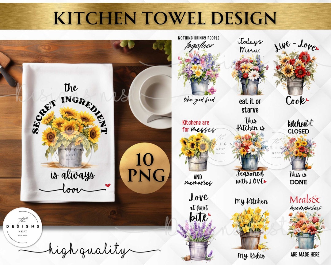 Spring Kitchen Towel Sublimation Bundle | Flowers in Bucket | Kitchen ...