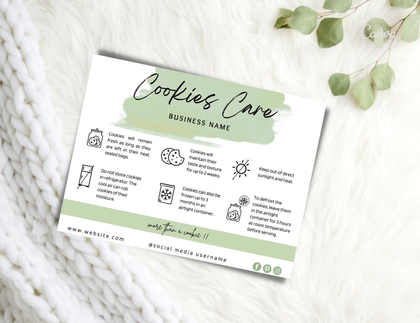 Editable Cookie Care Card in 4 Styles, Printable Cookie Care Template ...