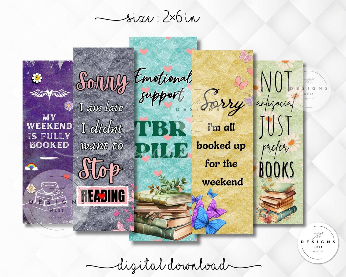 Cute Bookmark PNG Bundle, Printable Designs (2x6 Inches) - Etsy