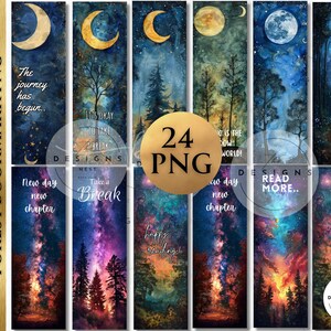 Fantasy Starry Night Forest Printable Bookmarks Bundle, Golden Moon ...