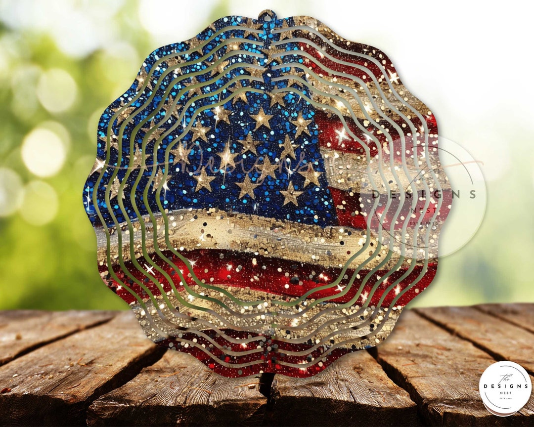 American Flag Wind Spinner Sublimation Design, Glitter USA Flag PNG ...