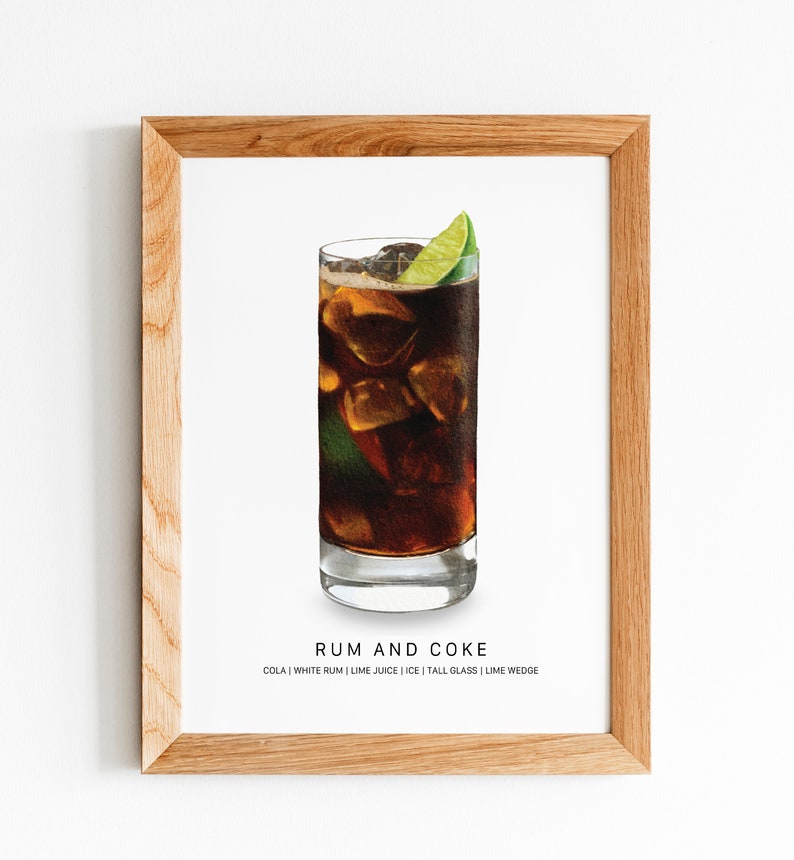 Rum and Coke | Rum & Coke Cocktail Print | Mixed Drink Art | Bar Decor ...