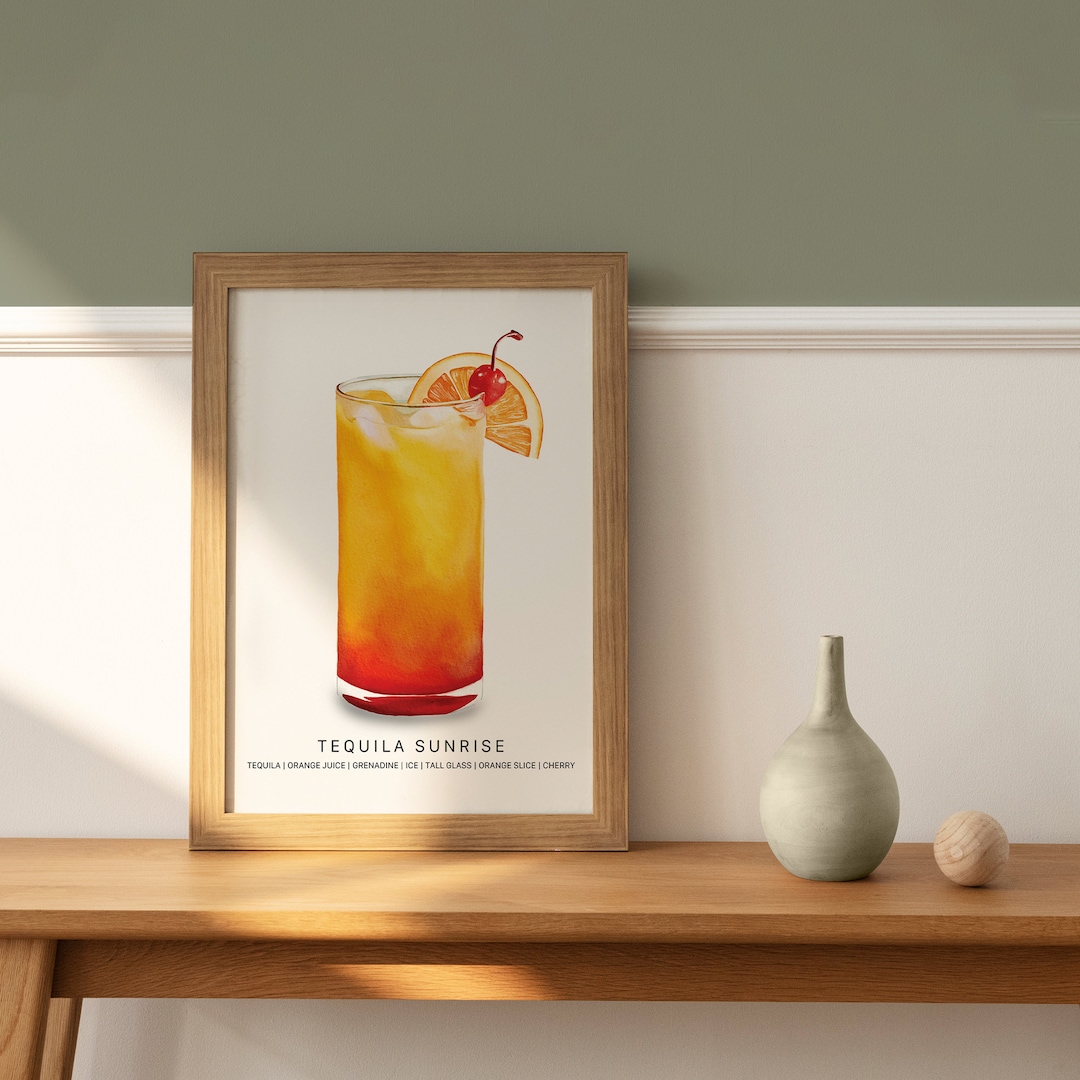 Tequila Sunrise | Tequila Sunrise Cocktail Print | Mixed Drink Art ...