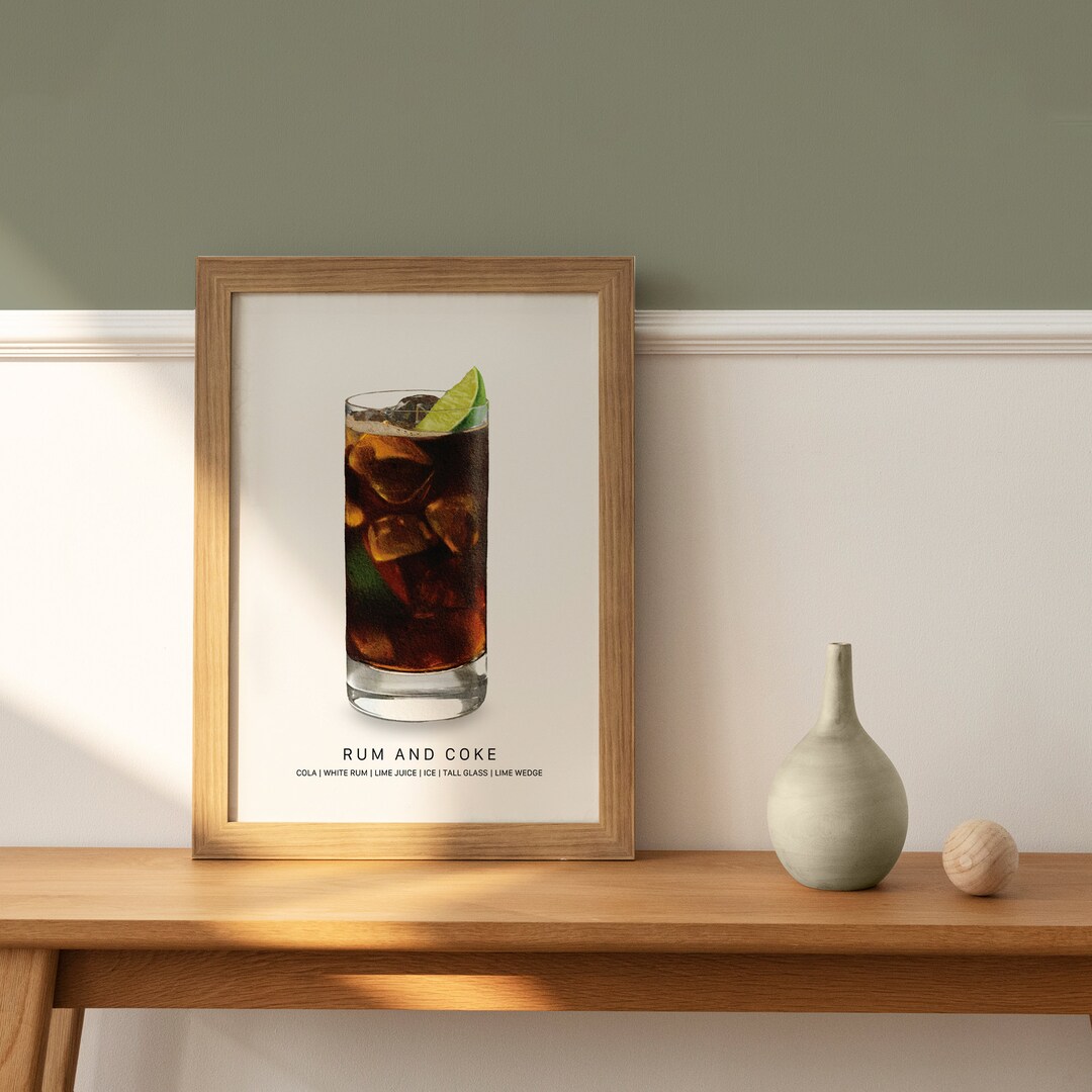 Rum and Coke | Rum & Coke Cocktail Print | Mixed Drink Art | Bar Decor ...