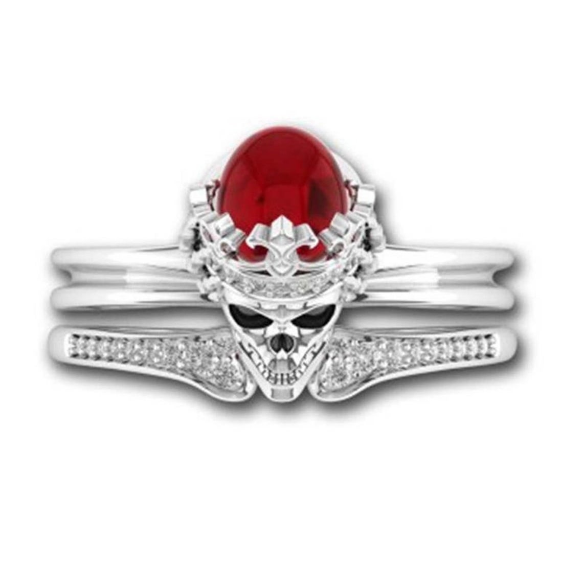 Punk Style Skull Skeleton Ring Oval Skull Engagement Rings Red - Etsy