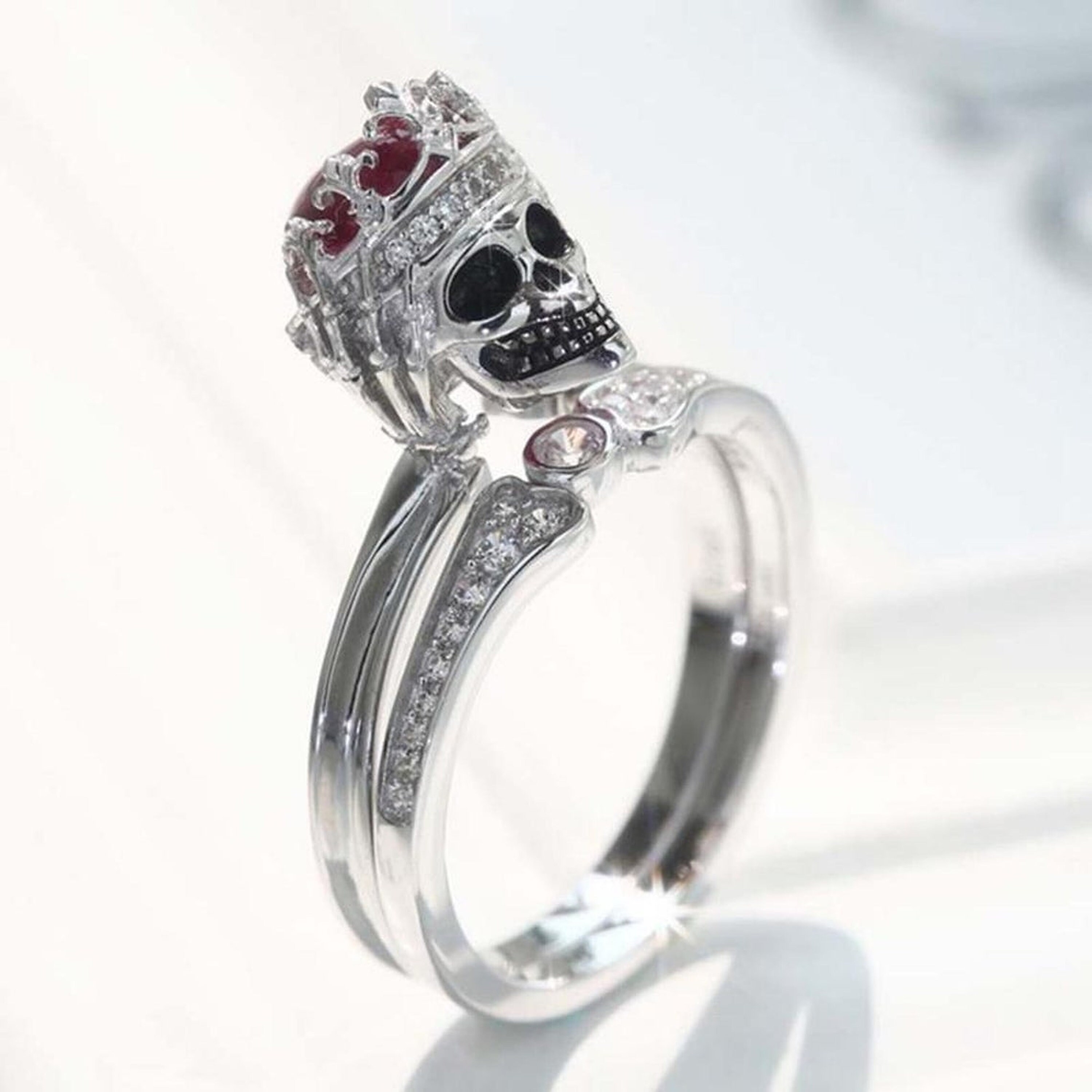 Punk Style Skull Skeleton Ring Oval Skull Engagement Rings Red - Etsy