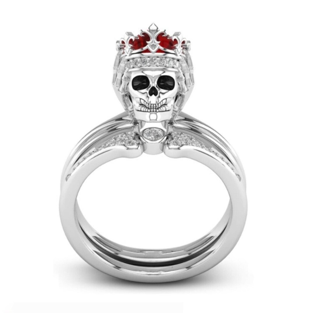 Punk Style Skull Skeleton Ring Oval Skull Engagement Rings Red - Etsy