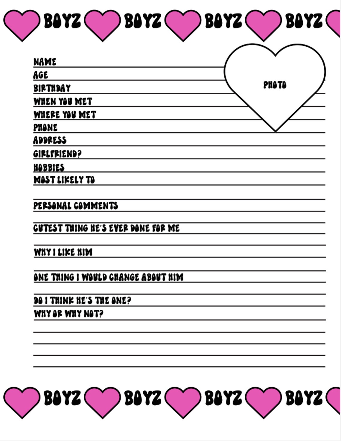 Boyz Files, Dating Printable, Boy Tracker, Boyfriend Tracking Journal ...