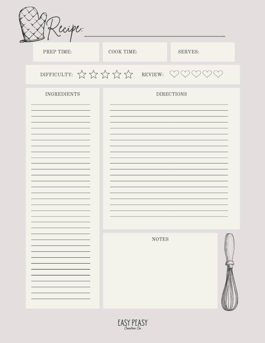 Recipe Card Template + Bonus Cookbook Title Page - Etsy