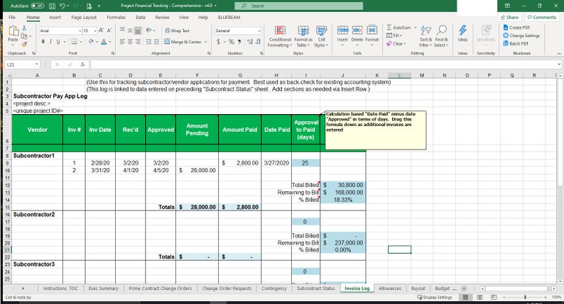 Construction Project Financial Tracking Template - Etsy