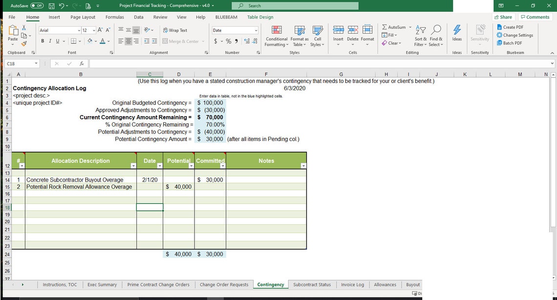 Construction Project Financial Tracking Template - Etsy