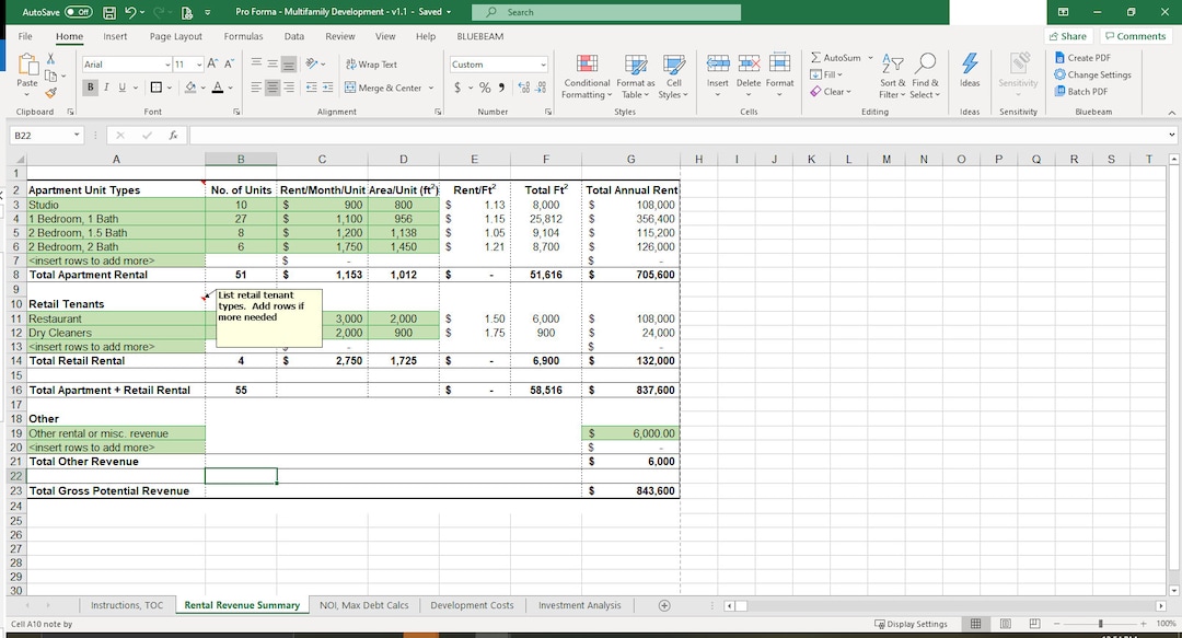 Real Estate Pro Forma for Multi-family Development - Etsy