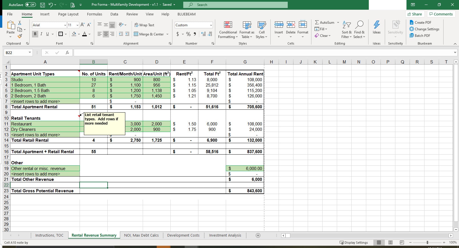 Real Estate Pro Forma for Multi-family Development - Etsy