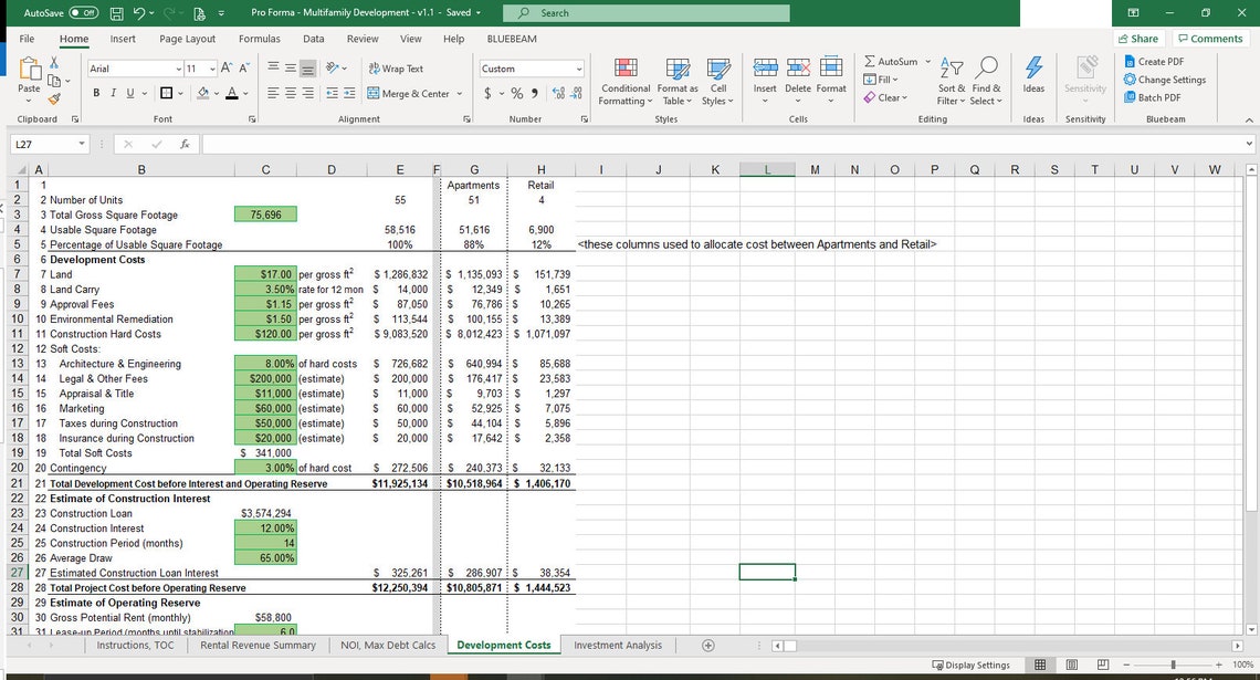 Real Estate Pro Forma for Multi-family Development - Etsy