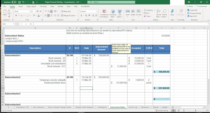 Construction Project Financial Tracking Template - Etsy
