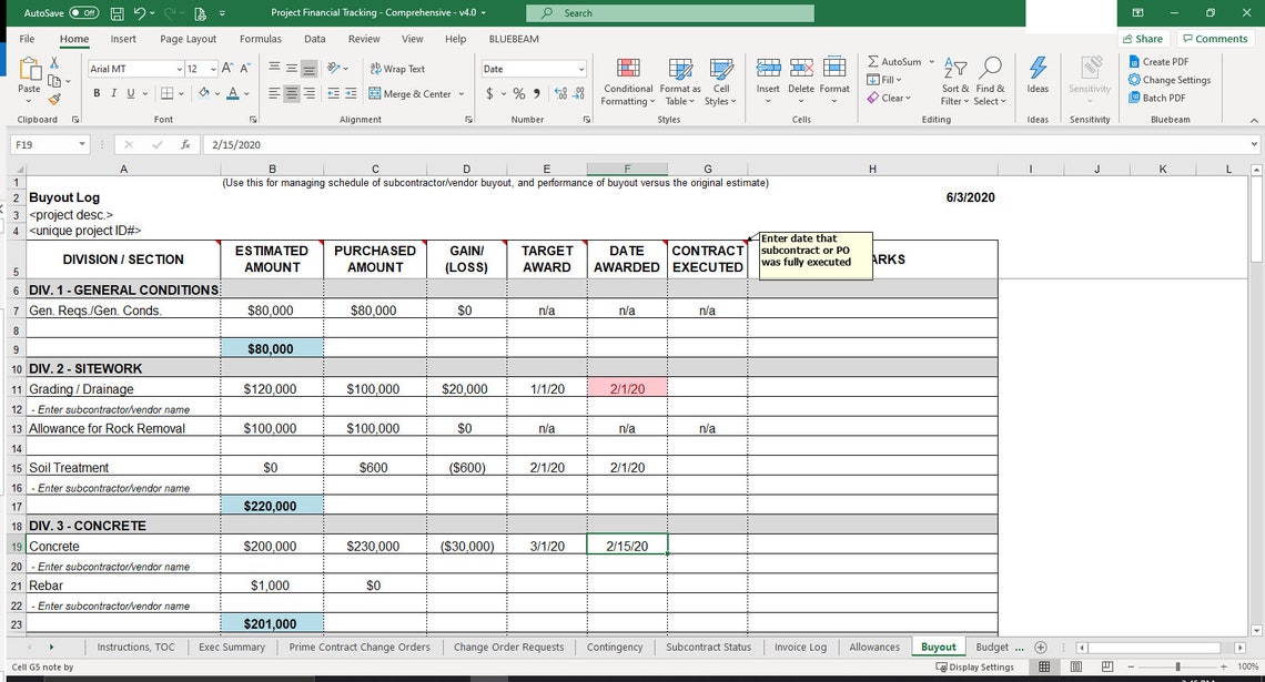 Construction Project Financial Tracking Template - Etsy