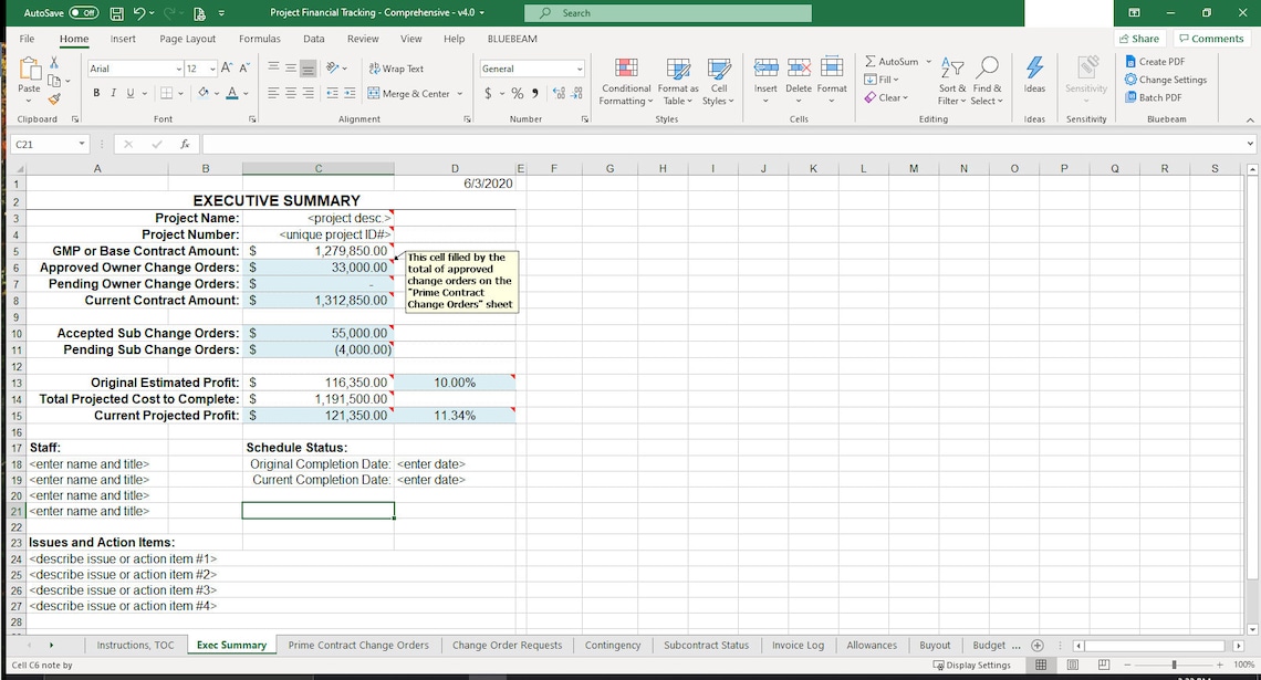 Construction Project Financial Tracking Template - Etsy