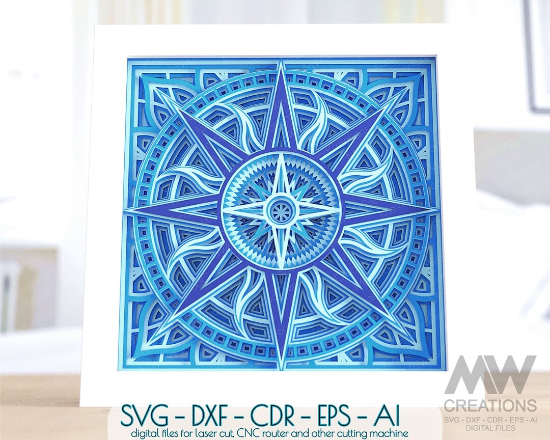Shadow Box Compass Mandala SVG Dxf, Compass Mandala Svg, Layered ...