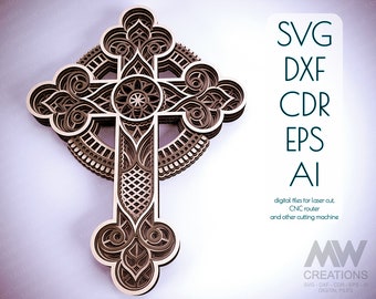 Laser Cut Multilayer Cross Svg Dxf, Christian Cross SVG, Multi Layer ...