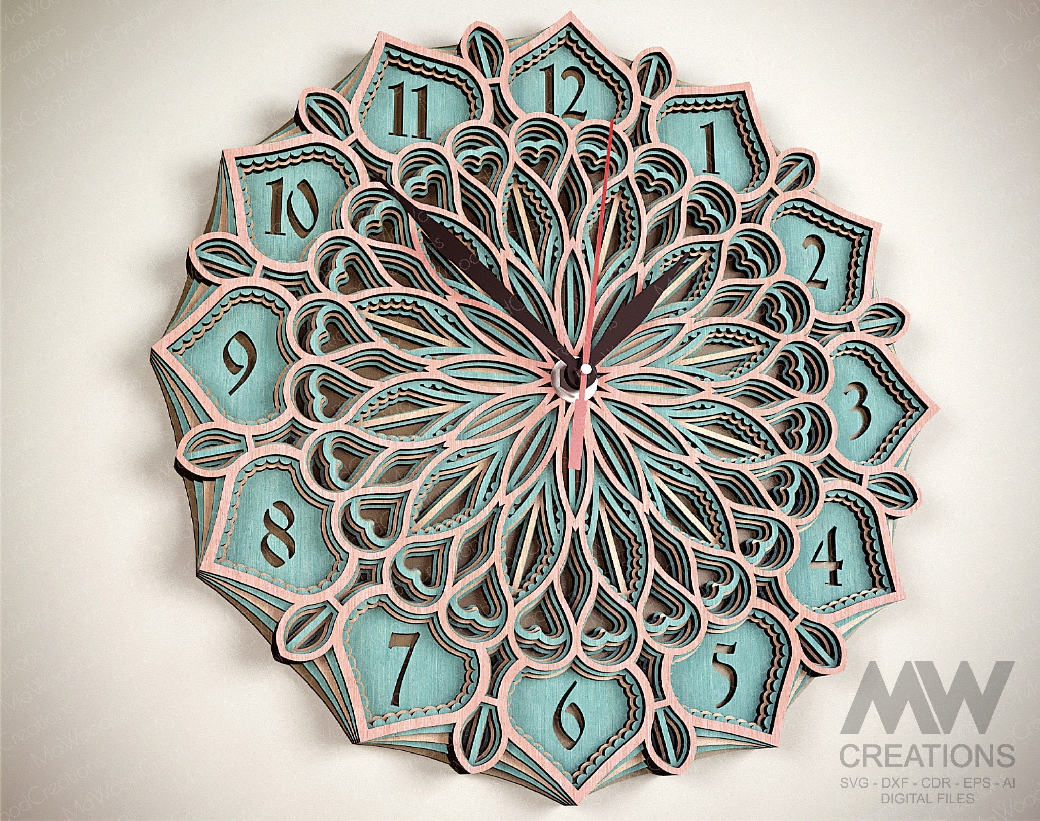 5 Layer Mandala Clock Svg, 3d Layer Svg Clock, Multi Layer Clock Laser ...