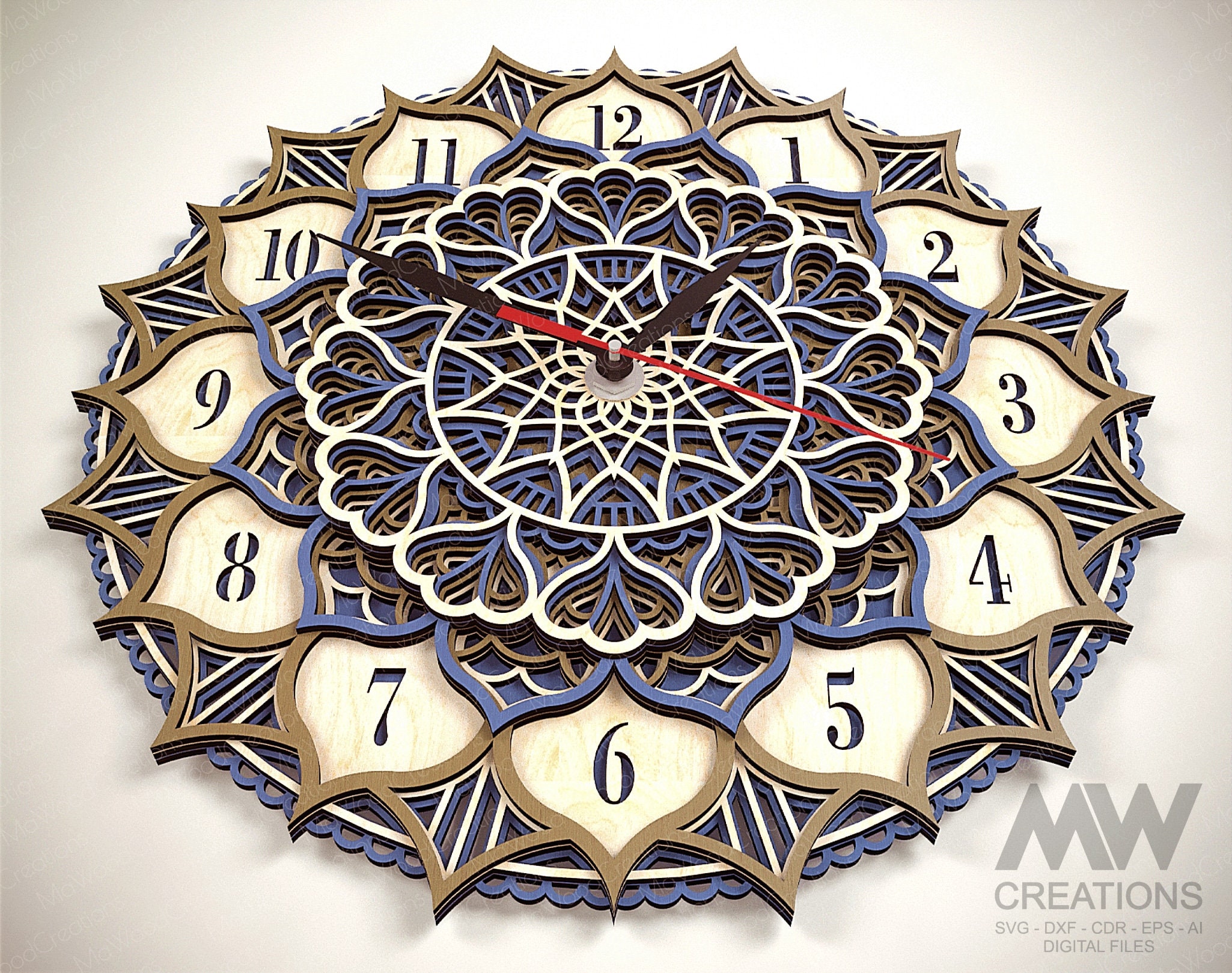 5 Layer Clock Svg Mandala Clock SVG Dxf Laser Cut Clock - Etsy