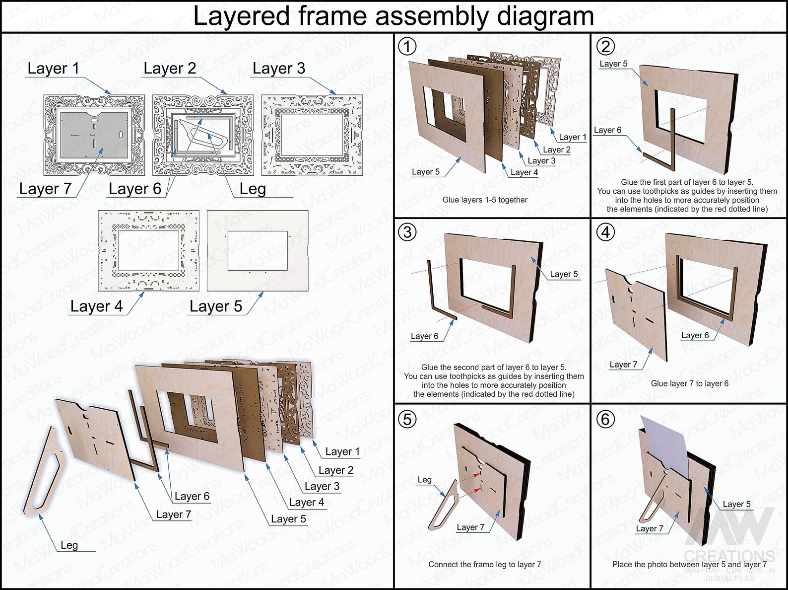 Laser Cut Frame SVG DXF, Multilayer Frame Svg, 5x7 Picture Frame Svg ...