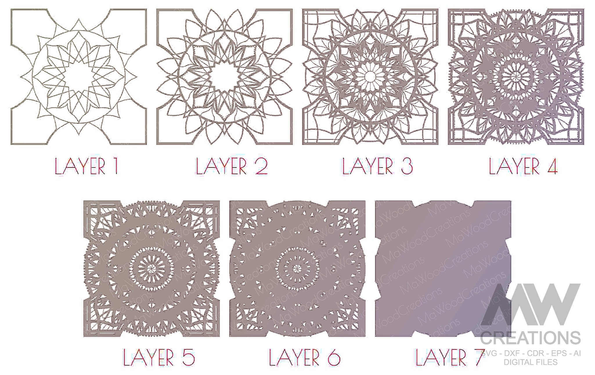 7 Layer Mandala SVG Dxf, Laser Cut Flower Mandala SVG, Multi-layered ...