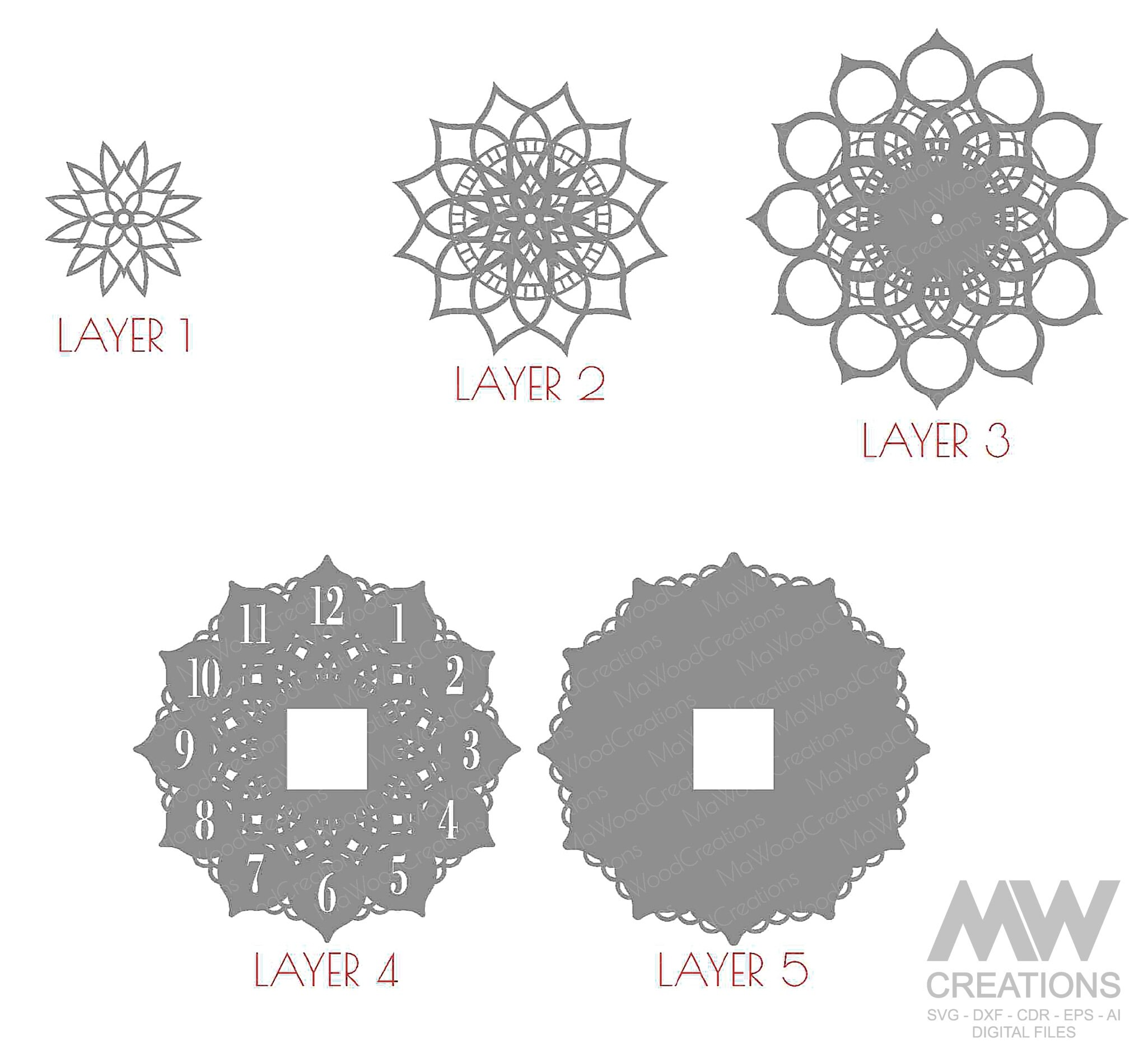 5 Layer SVG Clock Cut Files Laser Cut Mandala Clock Svg Dxf - Etsy ...