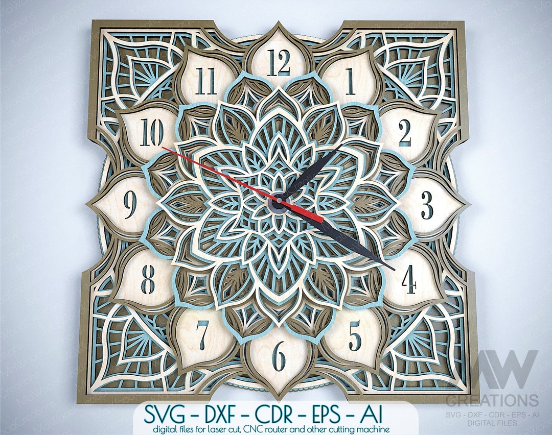 6 Layer Mandala Clock Dxf, Laser Clock SVG DXF Cut Files, Laser Cut Dxf ...