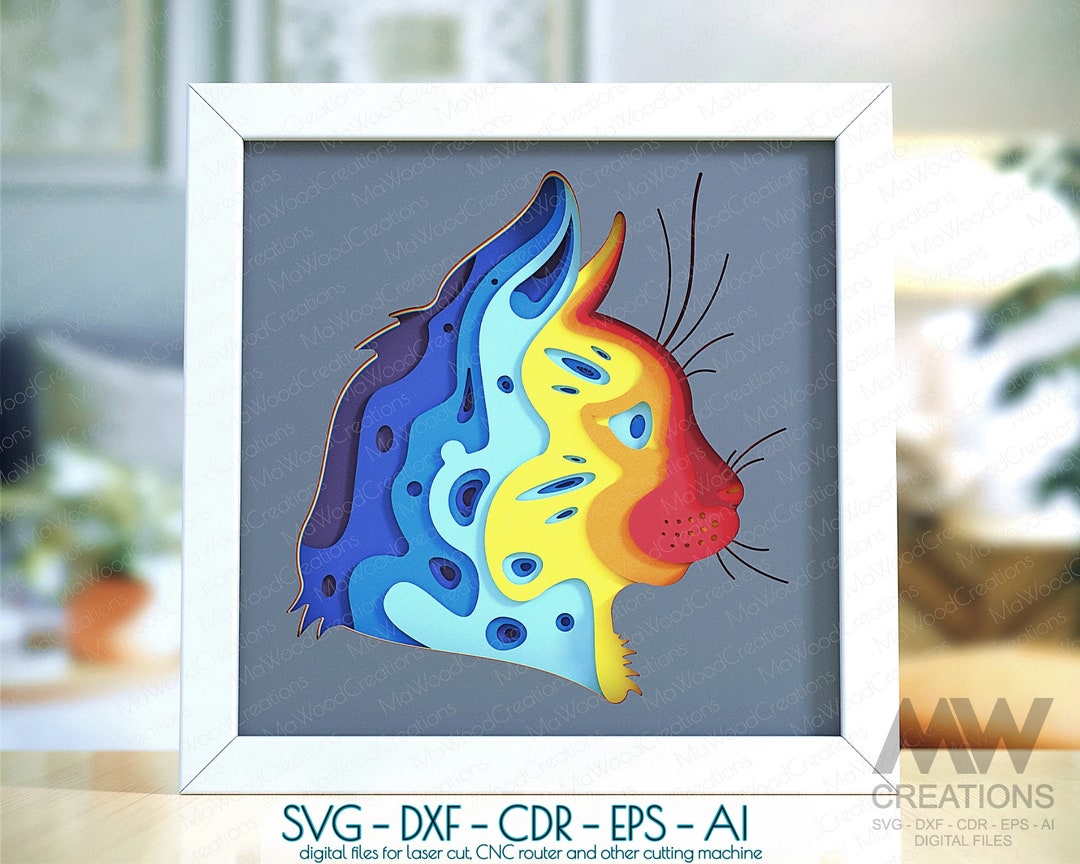 Shadow Box Cat SVG Dxf, 3d Svg Cat Head, Multilayer Cat 3d Svg Papercut ...