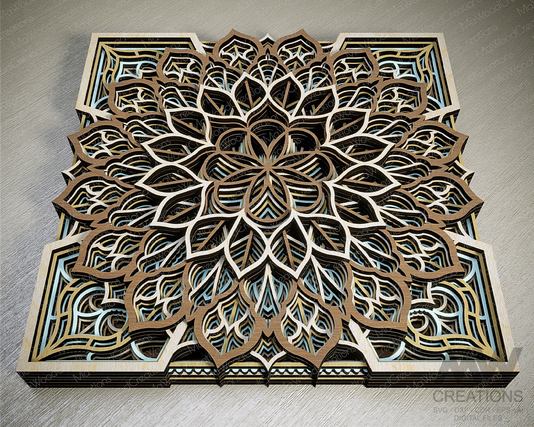 Laser Cut Layered Mandala SVG DXF, 3D Flower Mandala SVG, Multilayer ...