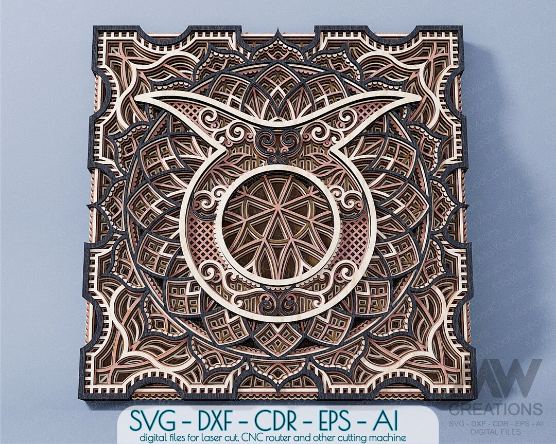Taurus Zodiac Sign, Multilayer Taurus Mandala, Laser Cut Zodiac Signs ...