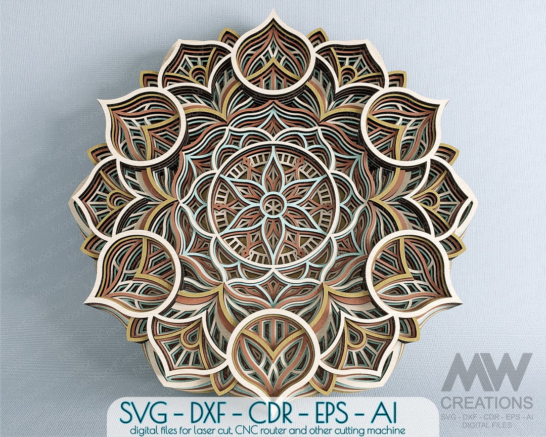 Multi Layer Flower Mandala SVG Dxf, 3D Layer Mandala SVG, Laser Cut ...