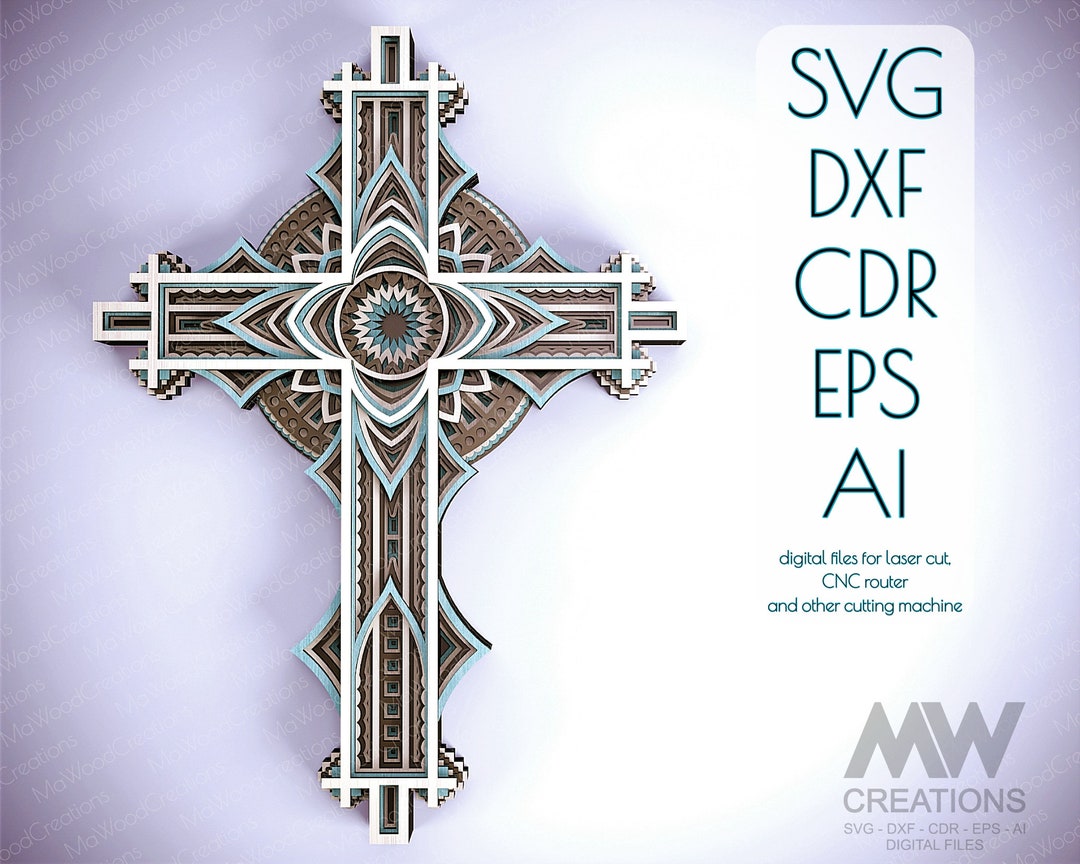 3D Cross SVG, Multi Layer Cross SVG for Cricut, Laser Cut Layered Cross ...