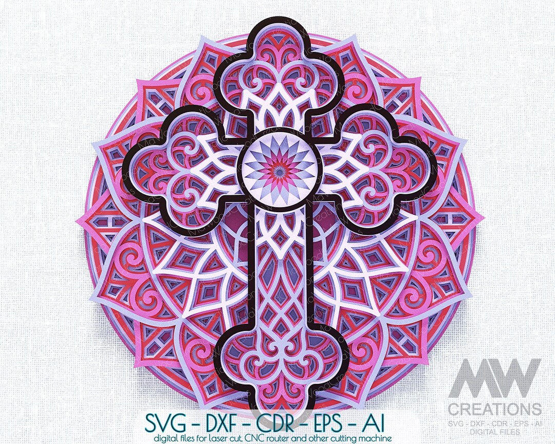 3D Mandala Cross SVG, Laser Cut Cross Svg, Cricut Cross SVG, Layer Svg ...