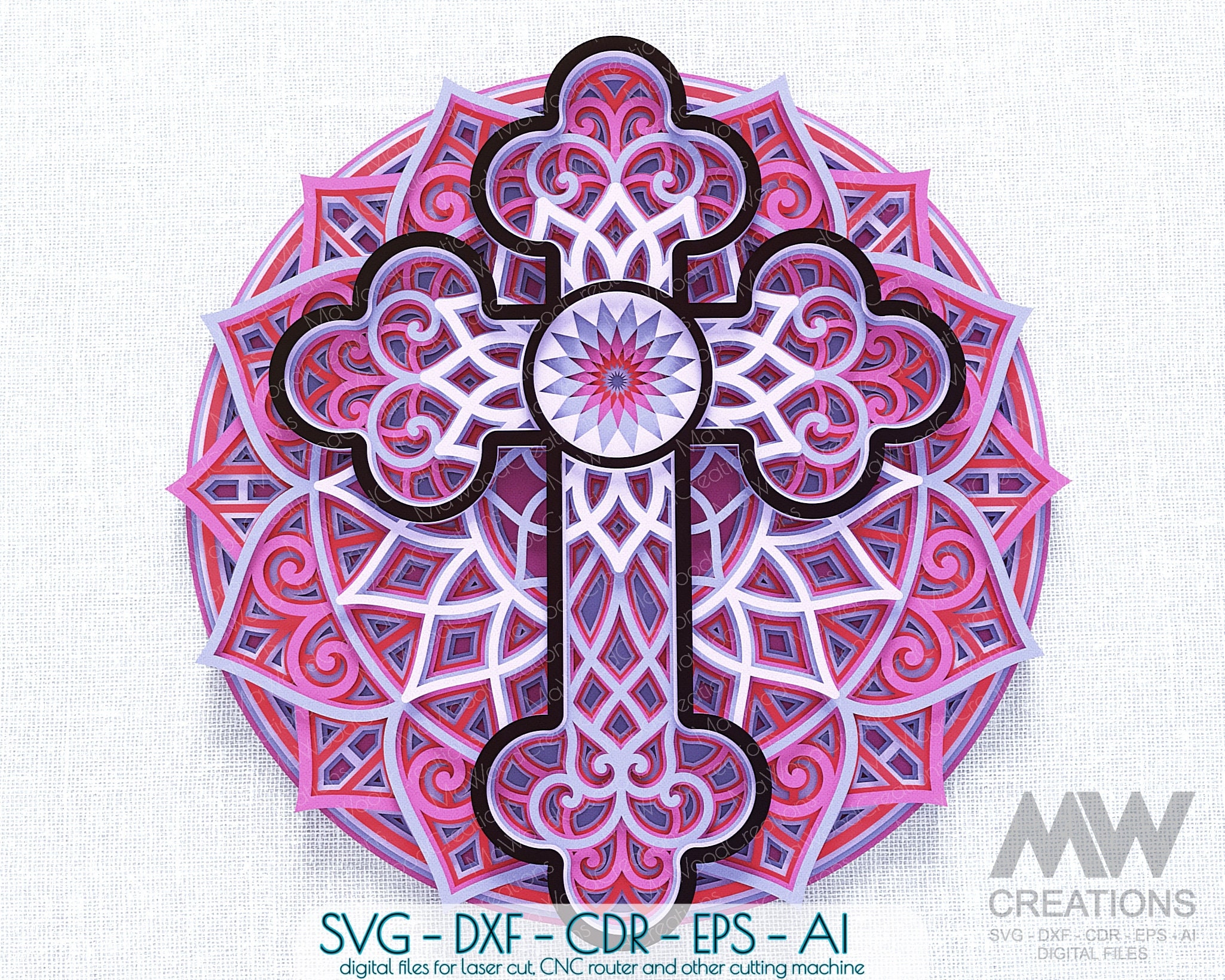 3D Mandala Cross SVG, Laser cut Cross Svg, Cricut Cross SVG, Layer Svg ...