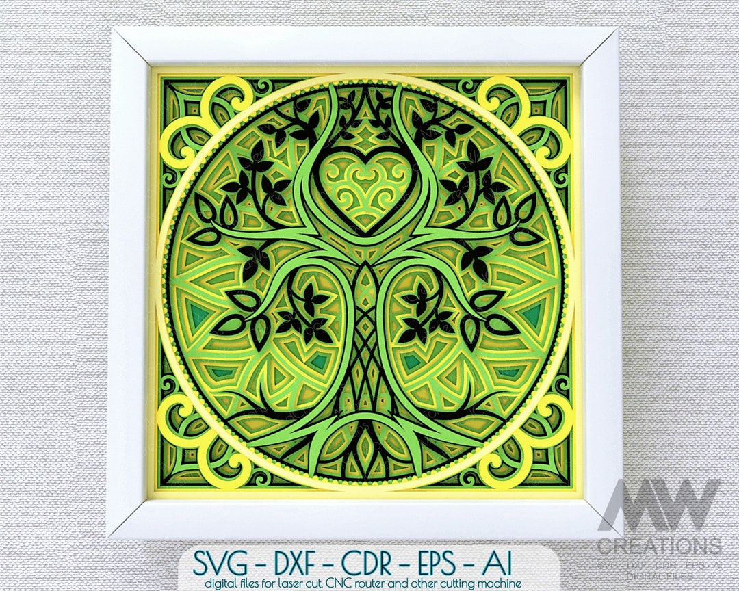 Tree of Life Mandala SVG Dxf, Tree of Life Shadow Box Mandala Svg ...