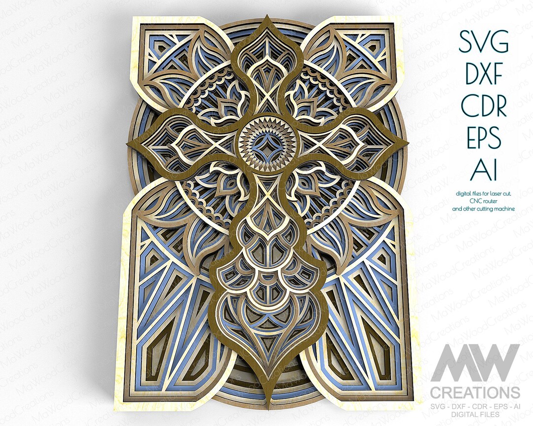 Layered Cross SVG File for Laser Cut, 8 Layer Cross Svg Dxf, 3D ...