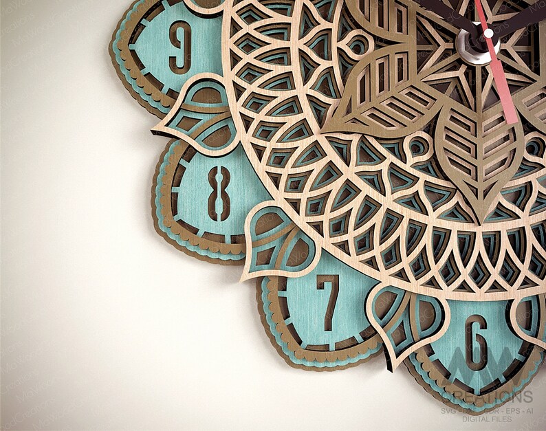 5 Layer Mandala Clock Svg, 3d Layer Svg Clock, Multi Layer Clock Laser ...