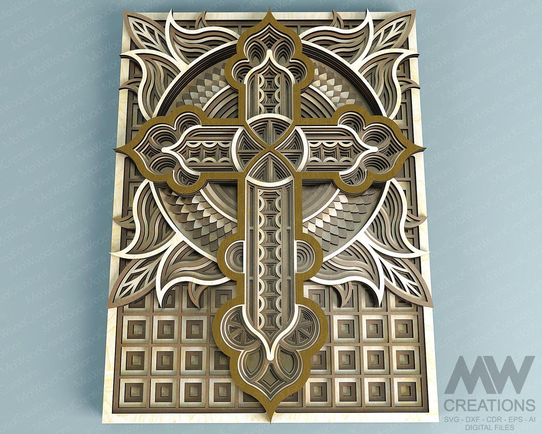 Layered Cross SVG for Cricut, Glowforge Cross Svg, 3d Mandala Cross ...