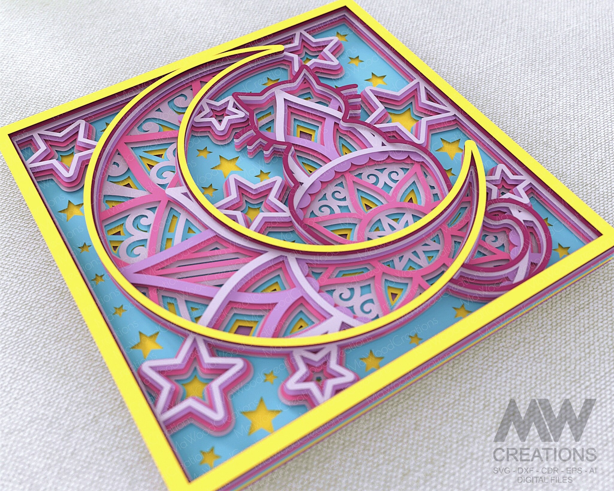 Moon and Cat Mandala SVG 3d Svg Cat Layered Moon Cat Svg for - Etsy