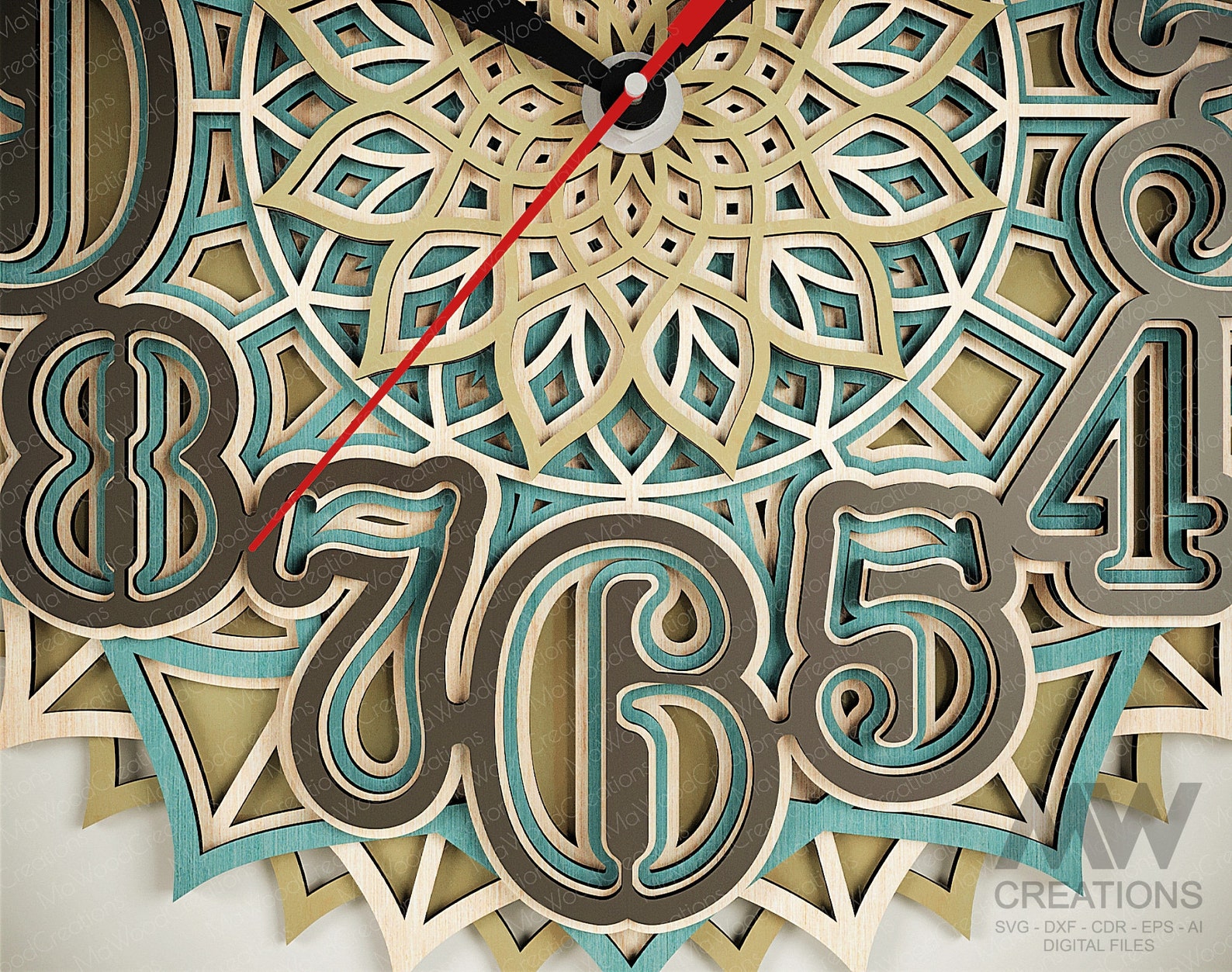 6 Layer Clock Svg, Mandala Clock SVG Dxf, Laser Cut Clock, Flower ...