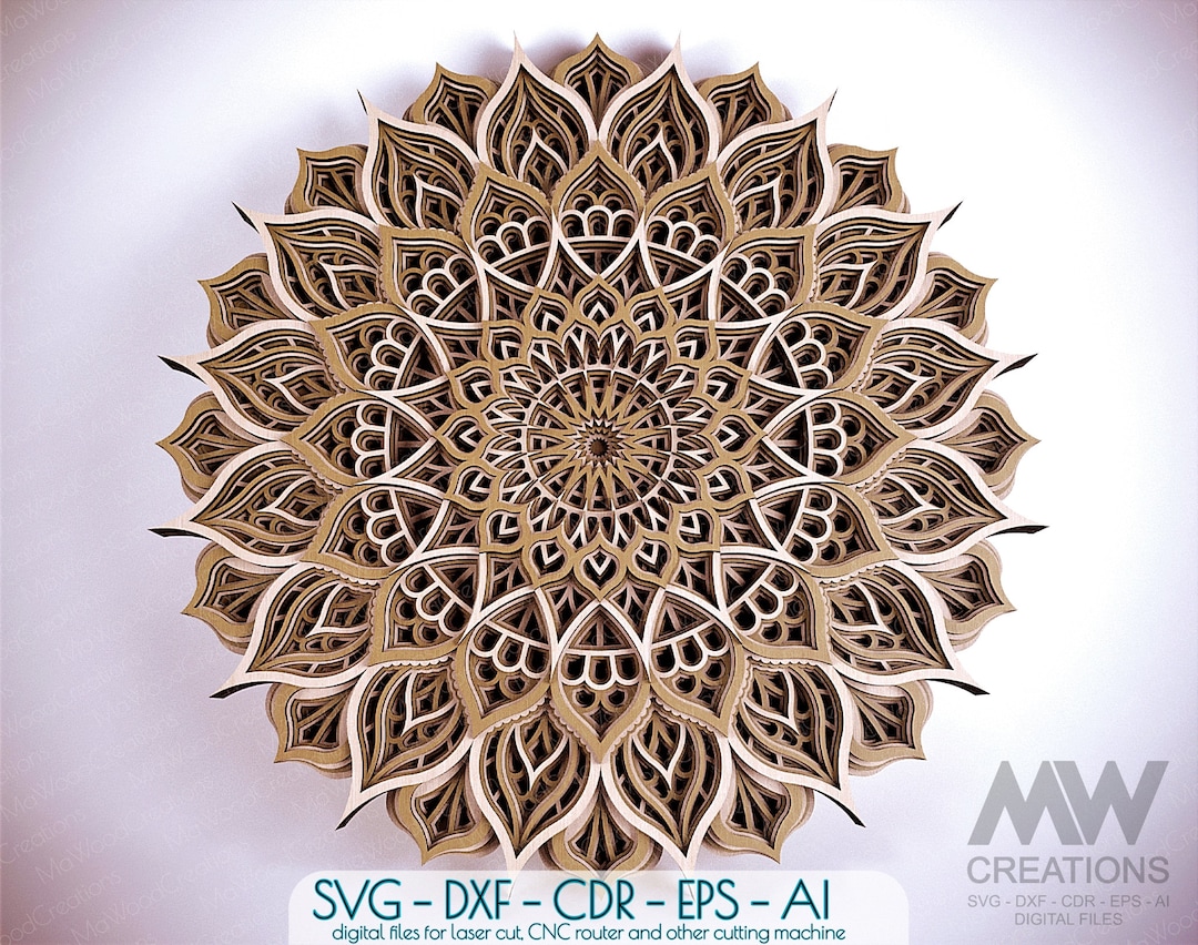 3D Layer Mandala SVG, Laser Cut Multi Layer Mandala DXF, Flower Mandala ...
