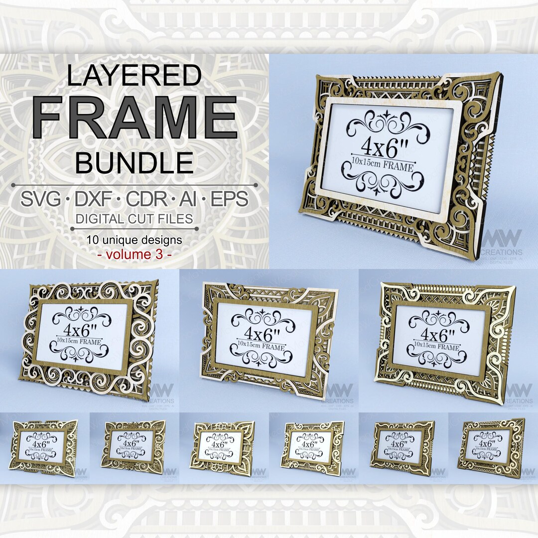 Laser Cut Frames Bundle, Photo Frame Bundle, Multilayer Frame Svg ...