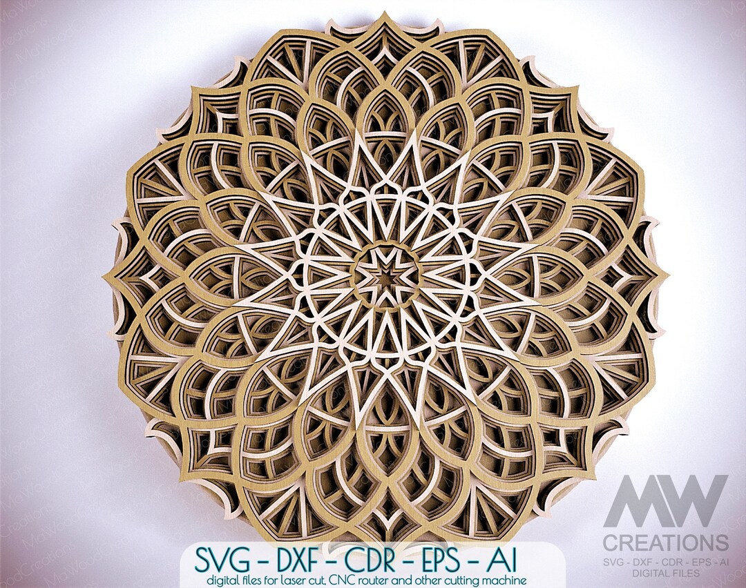 6 Layer Mandala SVG Dxf, 3D SVG Mandala, Cricut Mandala Svg, Laser Cut ...