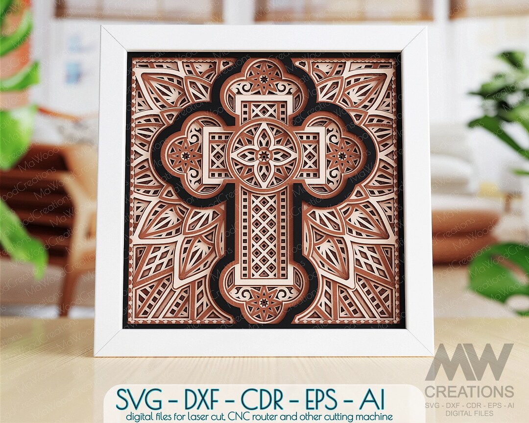 Shadowbox Mandala Cross SVG, Cricut Cross Layered SVG, Multilayer Cross ...