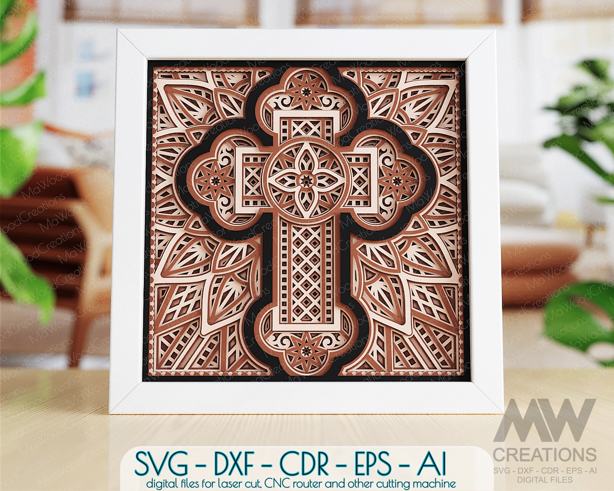 Shadowbox Mandala Cross SVG Cricut Cross Layered SVG - Etsy